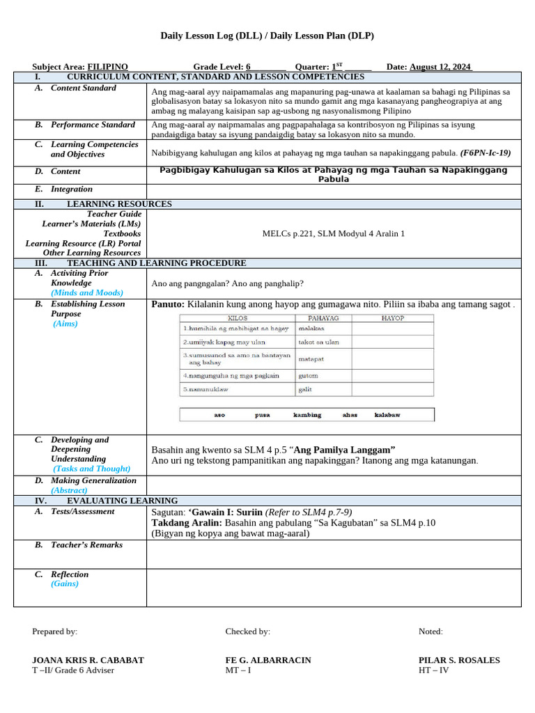 Filipino Q1 W3 D1 | PDF
