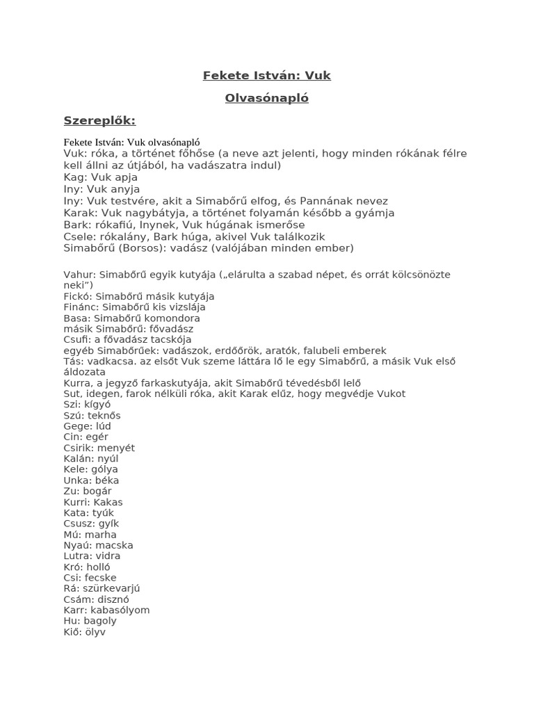 Vuk Olvasónapló | PDF