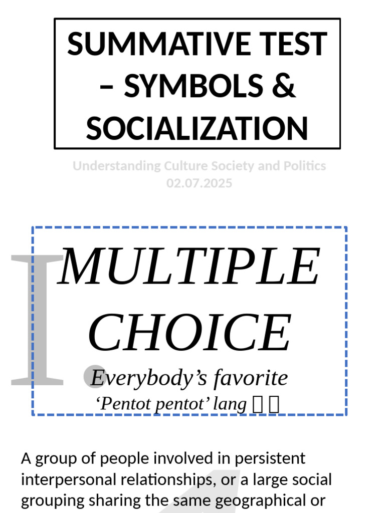 Ucsp Post-Test - Society | PDF | Material Culture | Socialization