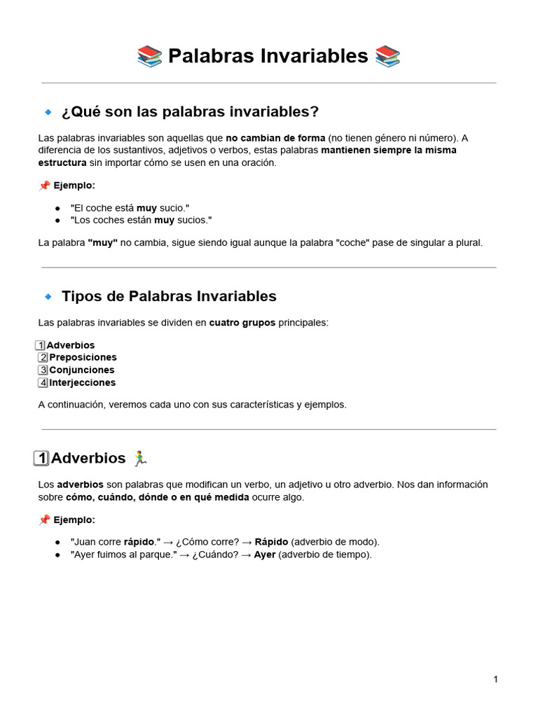 ? Palabras Invariables ? | PDF | Adverbio | Semántica