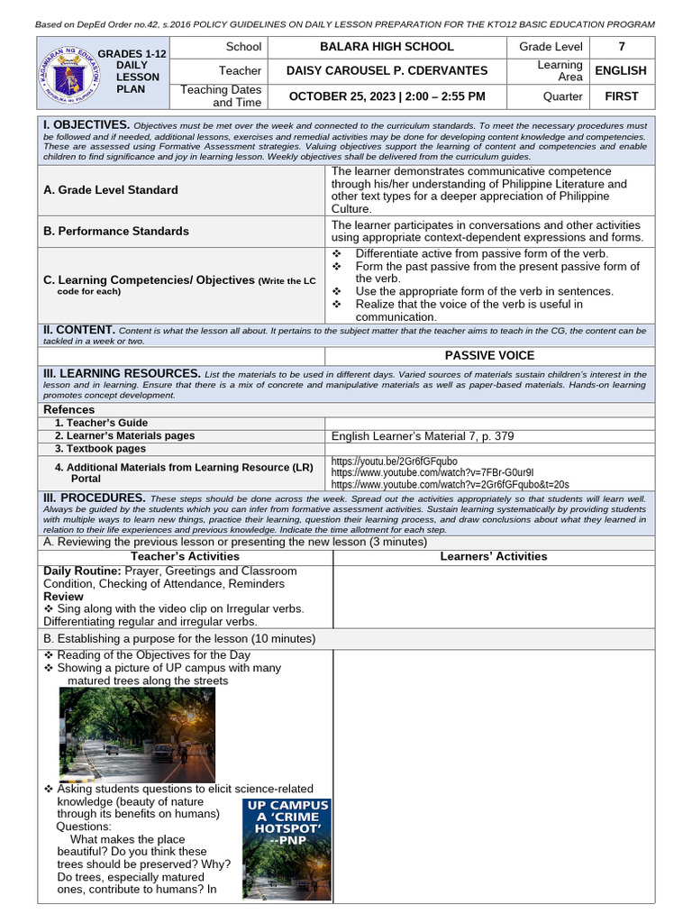 Format For STs Final Demo - Active & Passive Voice | PDF | Learning | Teachers