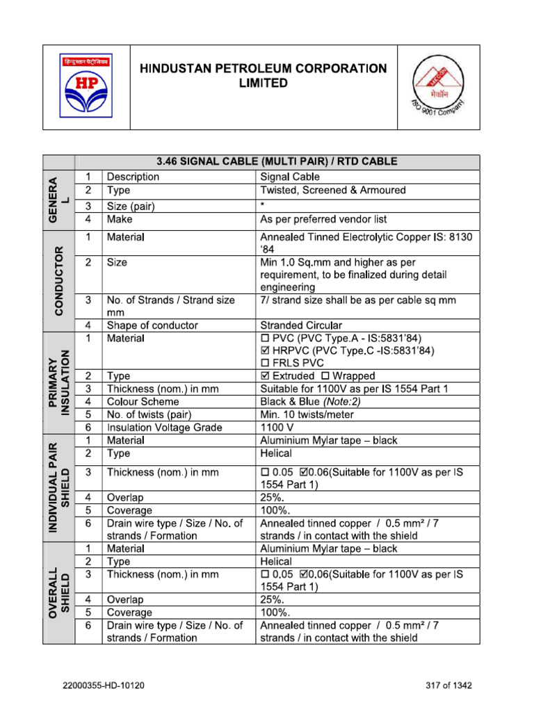 Multi Pair Signal Cable Datasheet Pdf