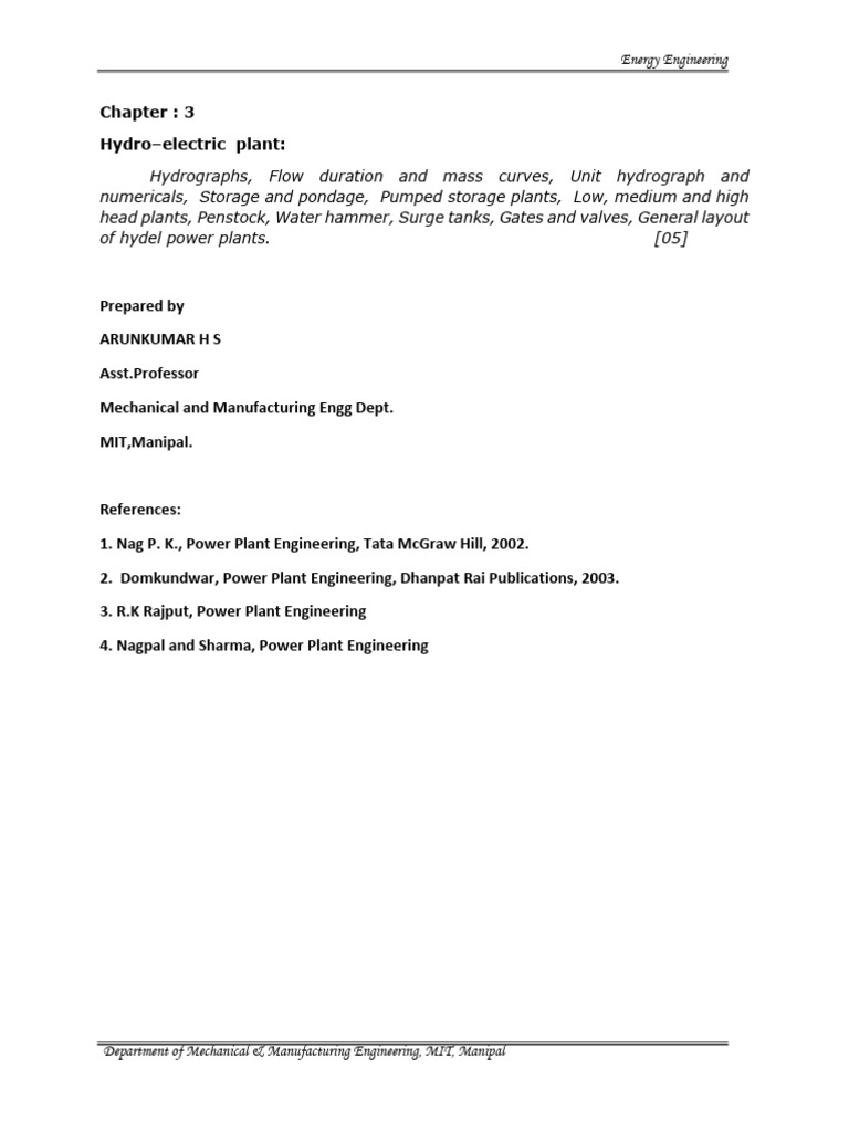 Chapter 3 Hydro Electric Power Plants | PDF | Dam | Power Station
