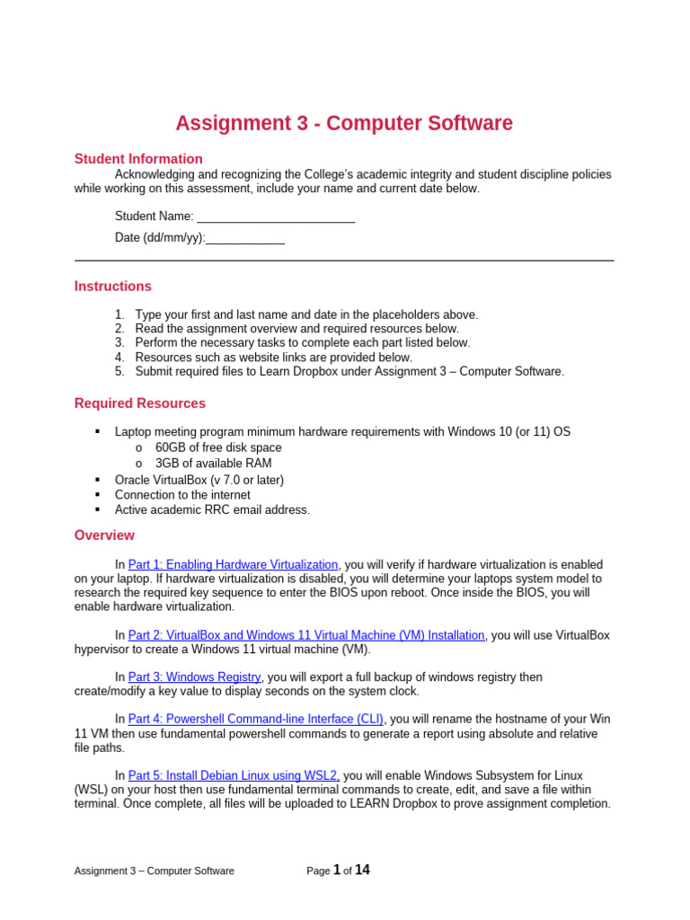 Assignment 3 - Computer Software - Winter 2023 | PDF | Windows Registry | Virtual Machine