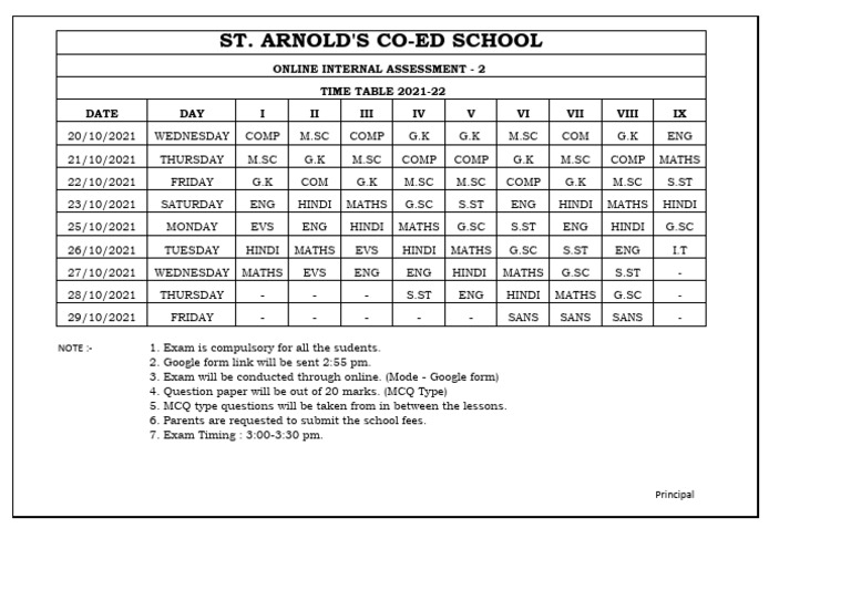 2 - Internal Assesment Time Table 2021-22 | PDF