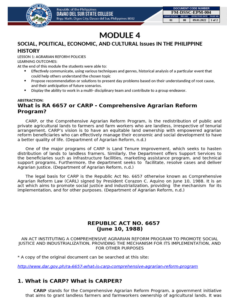 Gec 602 Module 4 Reading in the Philippine History | PDF | Taxes | Pardon