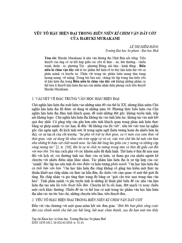 2010 Le Thi Diem Hang Yeu To Hau Hien Dai Trong Tieu Thuyet Cua Haruki Murakami | PDF