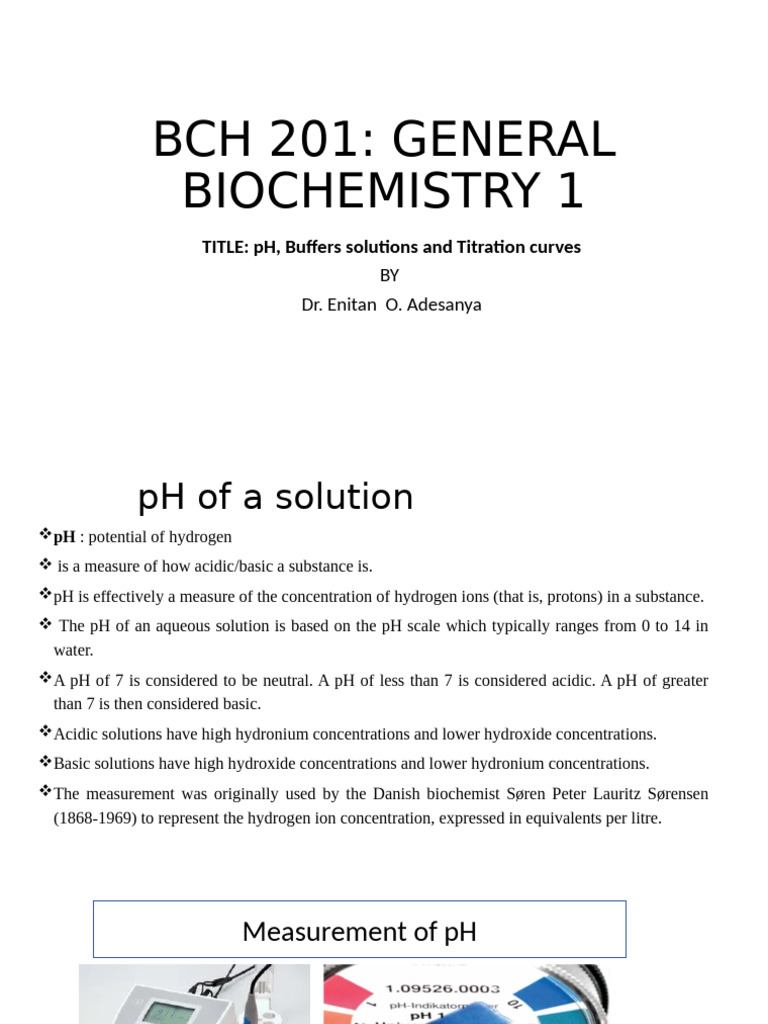 BCH 201 - PH, Buffers and Titration Curves | PDF | Buffer Solution | Ph