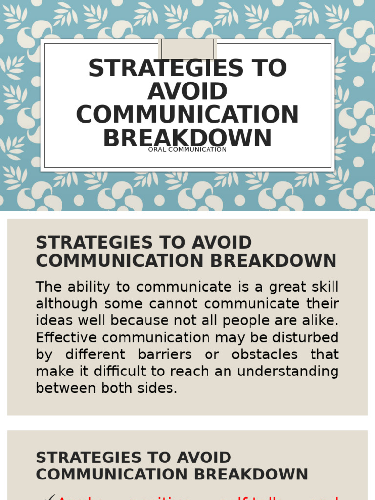 Strategies To Avoid Communication Breakdown | PDF