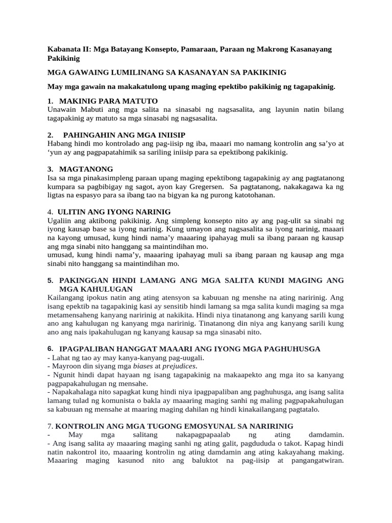 Karen Report. PAKIKINIG | PDF