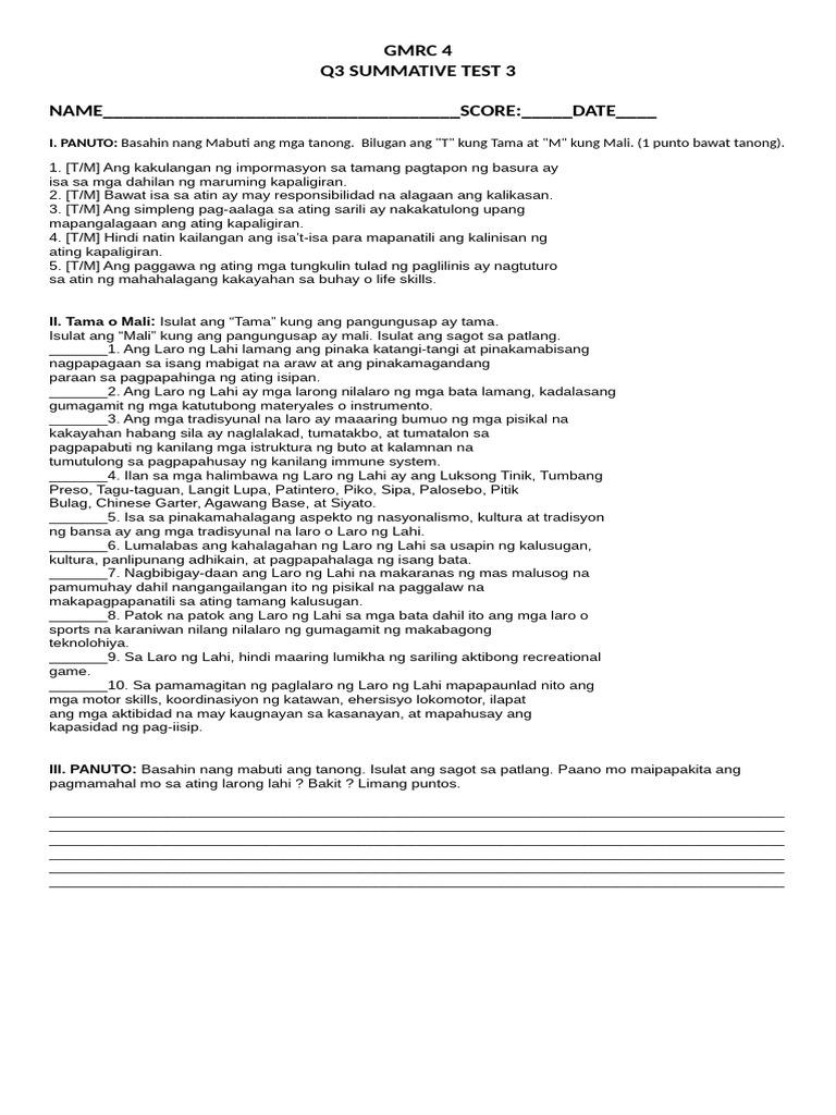 GMRC 4 Q3 Summative Test 3 | PDF
