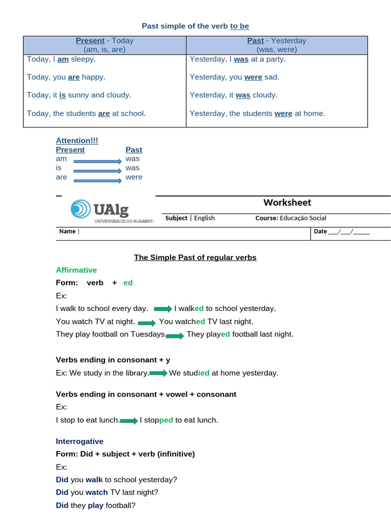 Informative Sheet - Simple Past Regular Verbs | PDF | Language Mechanics | Syntax