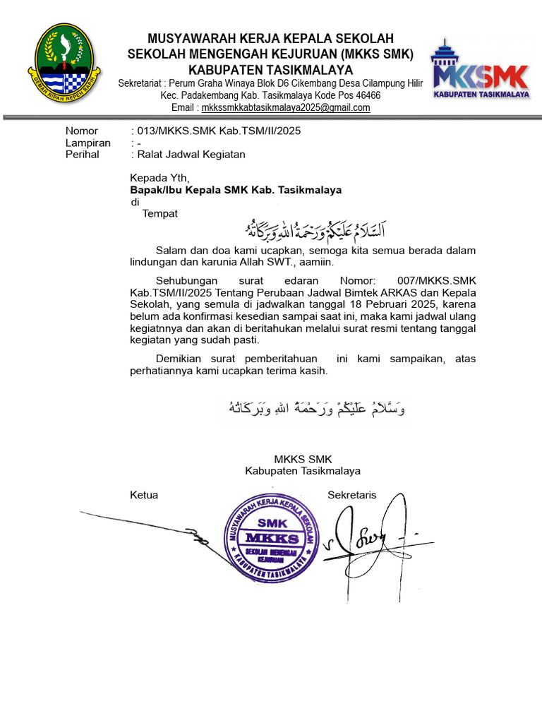 Surat Ralat Kegiatan Bimtek 2 | PDF