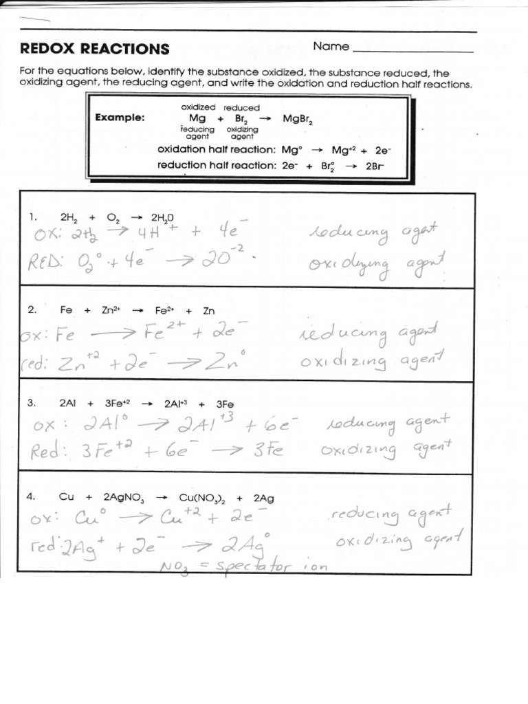 Answers Redox Questions | PDF