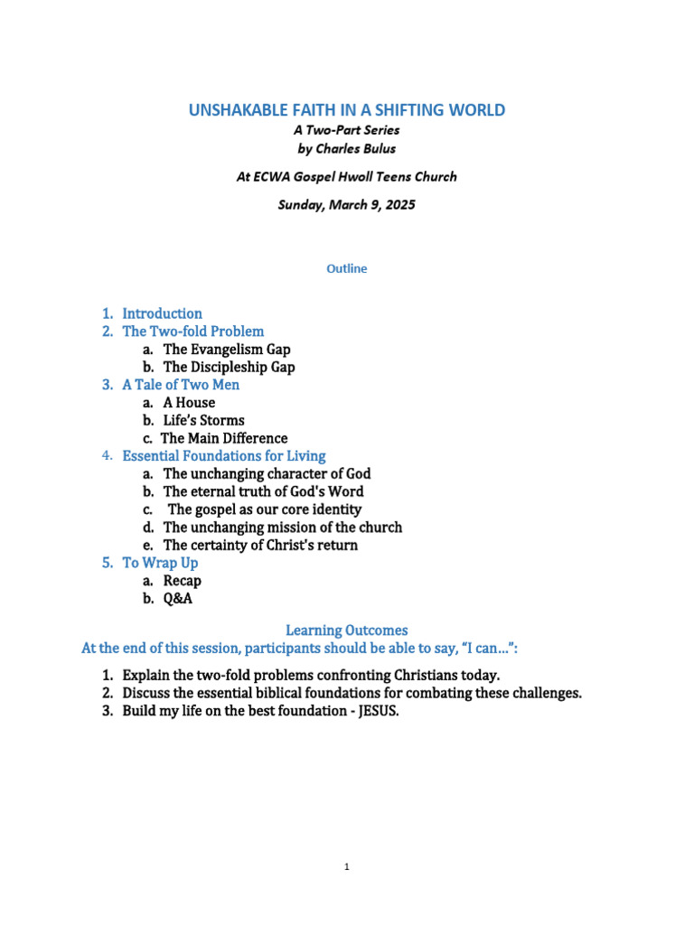 Unshakable Faith in a Changing World | PDF | Jesus | Abrahamic Religions