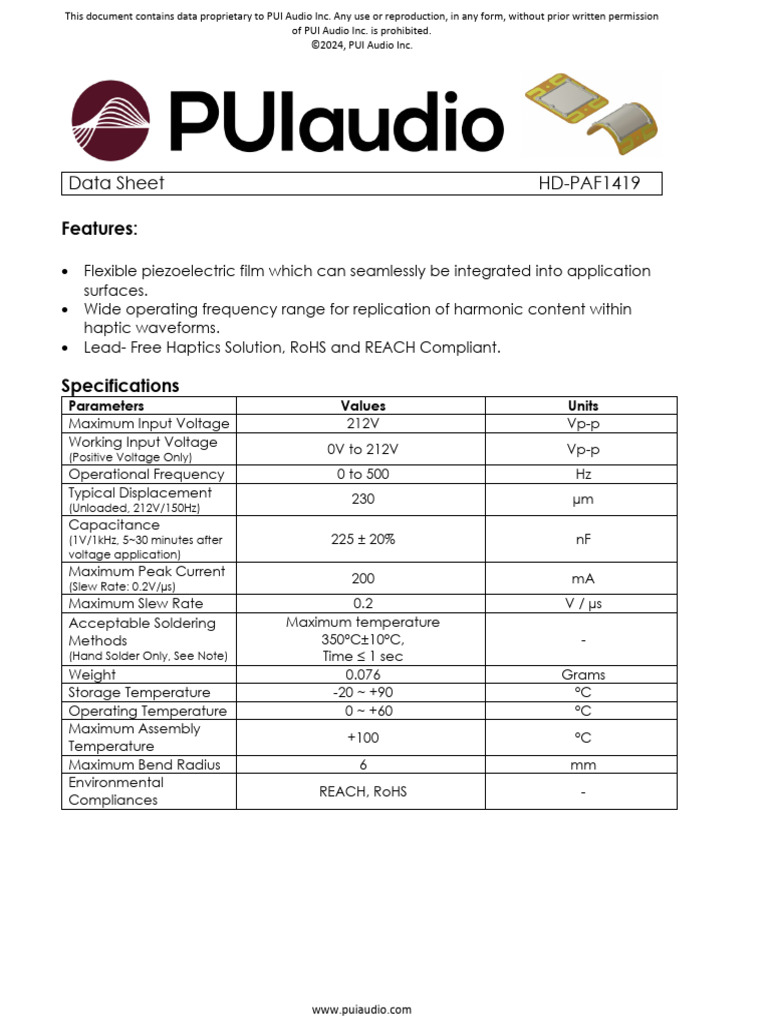 HD-PAF1419 Haptic Actuator Data Sheet | PDF | Electrical Connector ...