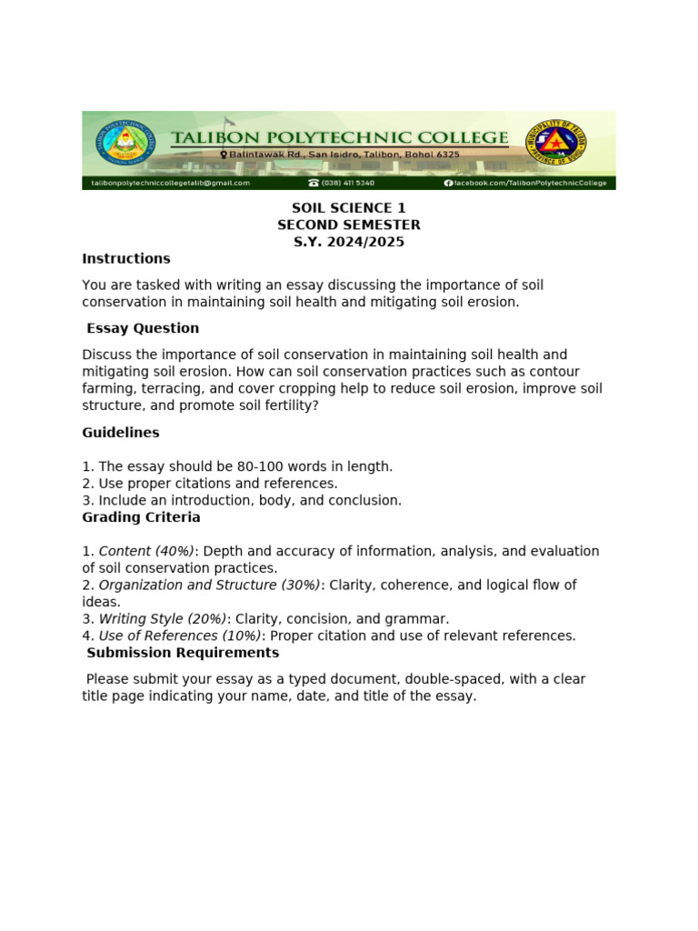 Soil Science 1 Second Semester S.Y. 2024/2025 Instructions | PDF