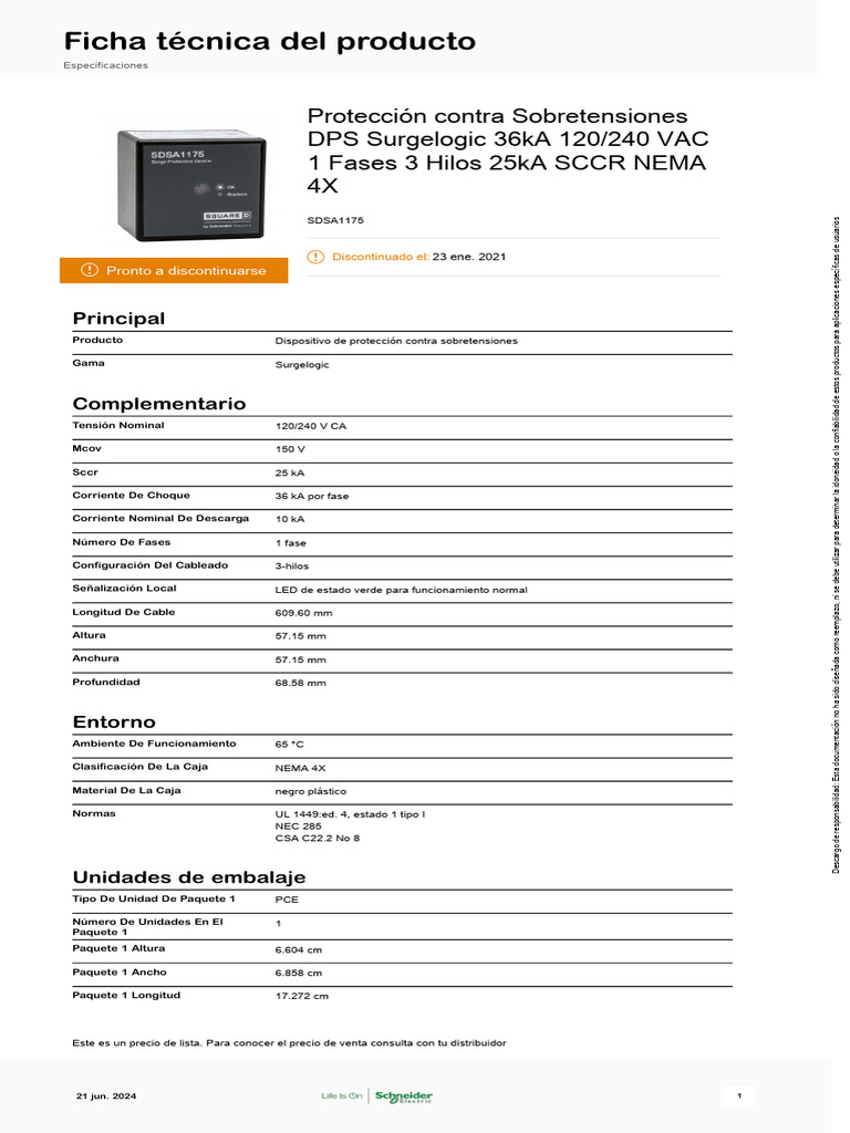Schneider Electric Type-SDSA1175 SDSA1175-1 | PDF