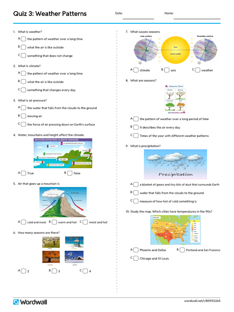 Quiz 3 Weather Patterns Quiz | PDF | Weather | Climate