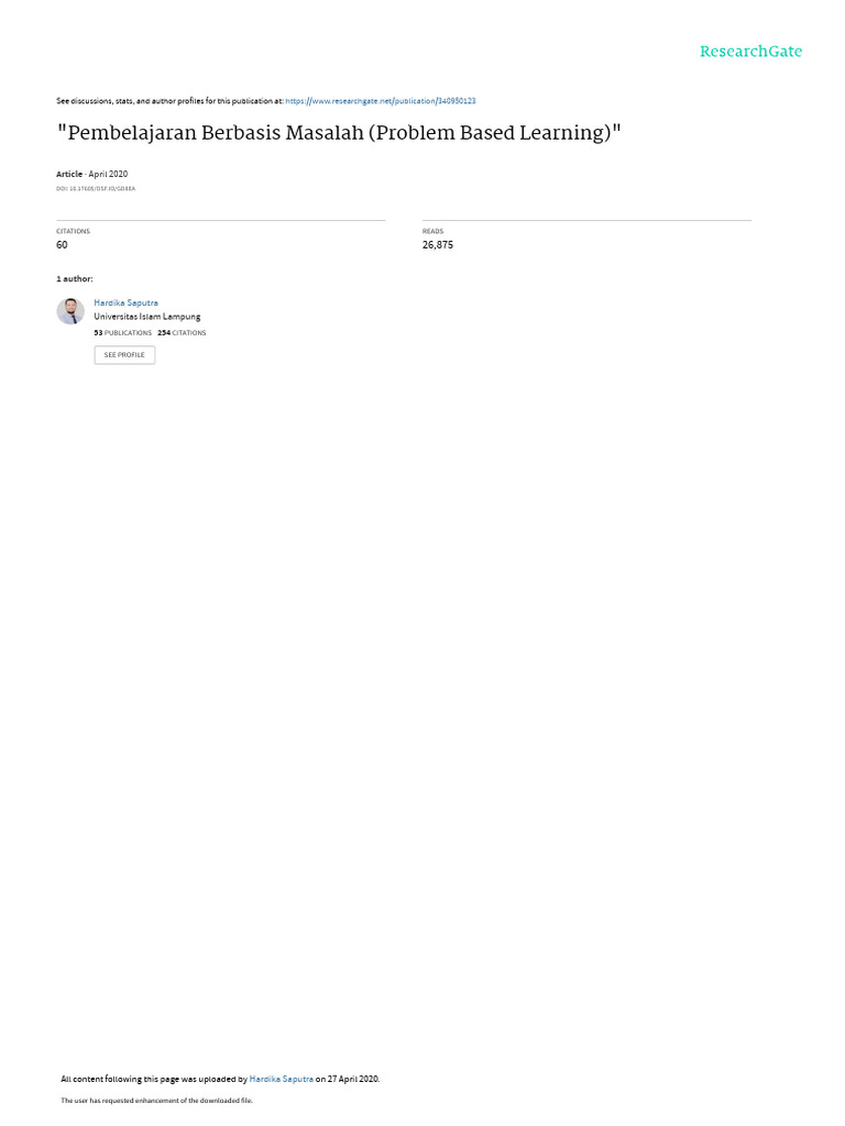 Model Pembelajaran Berbasis Masalah Problem Based Learning | PDF