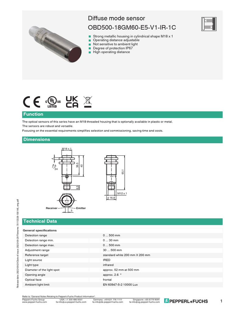 OBD500 18GM60 E5 V1 IR 1C - Eng - Tds | PDF | Measuring Instrument | Tools