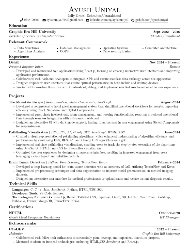 Ayush_Uniyal-1 (1) | PDF | Software Engineering | Computing