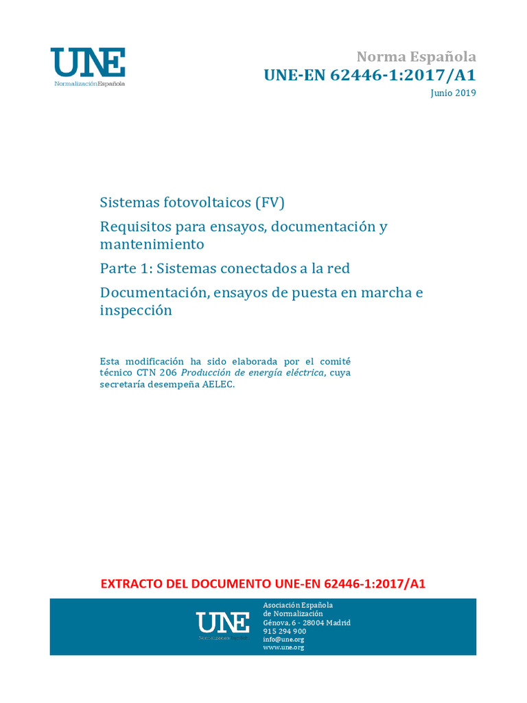 (Ex) Une en - 62446 1 2017 (A1 2019 | PDF | Fotovoltaica | Electricidad