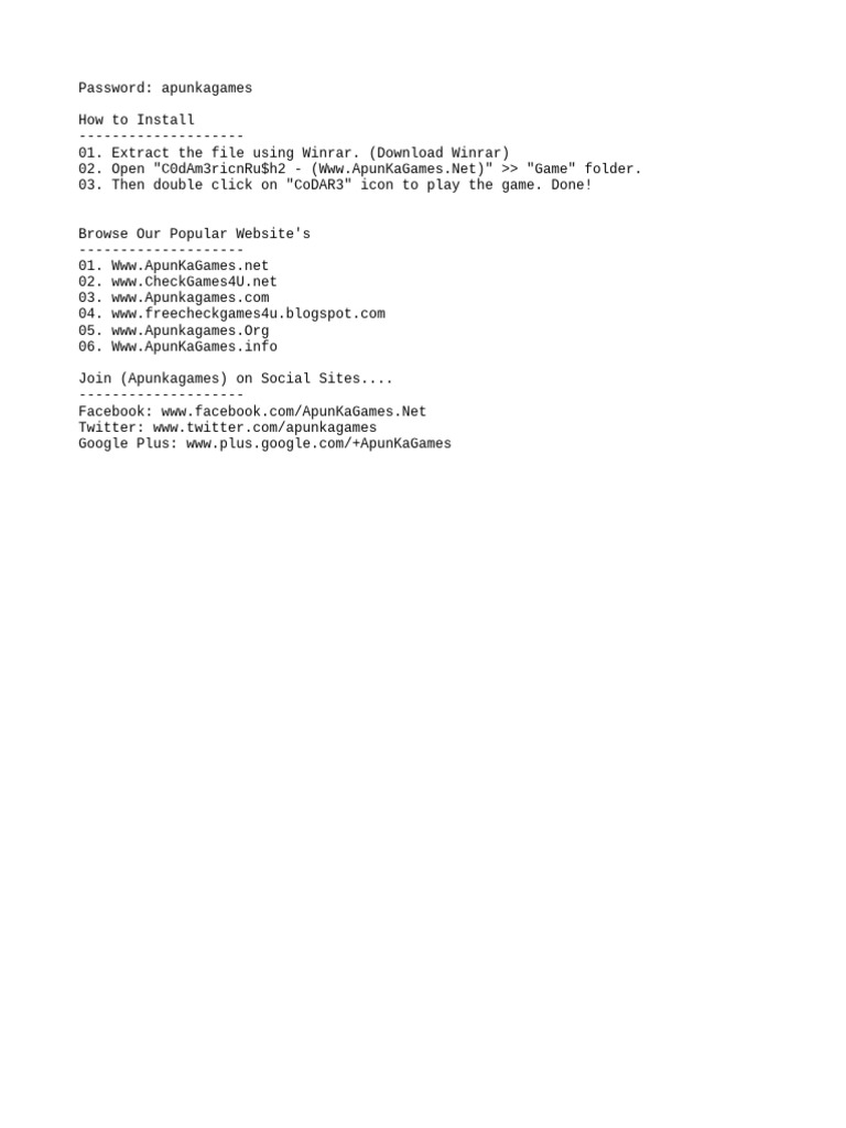 Install CoDAR3 Game Guide | PDF