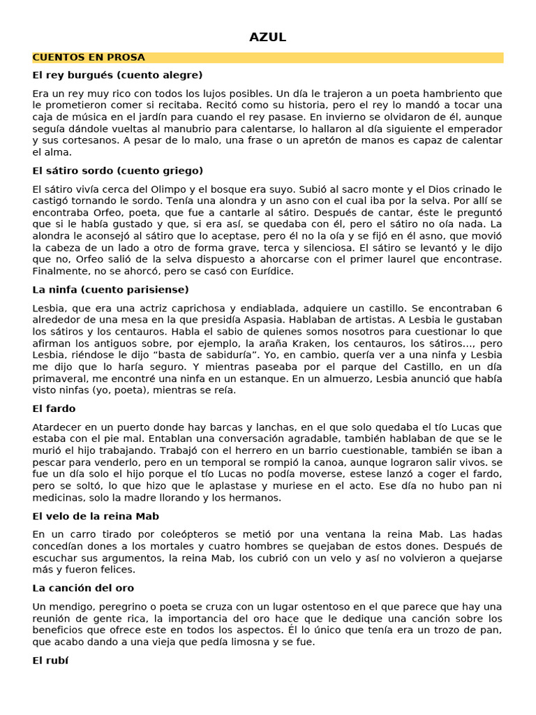 Azul Rubén Darío Resumen | PDF | Orfeo