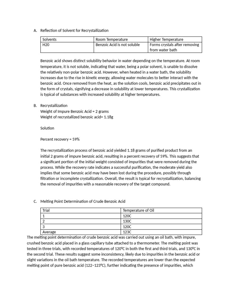 labrep 3 Reflection of Solvent for Recrystallization | PDF | Filtration | Solubility