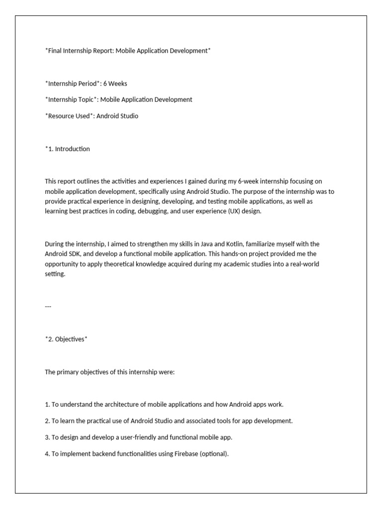 Mobile App Development Internship Report | PDF | Android (Operating ...
