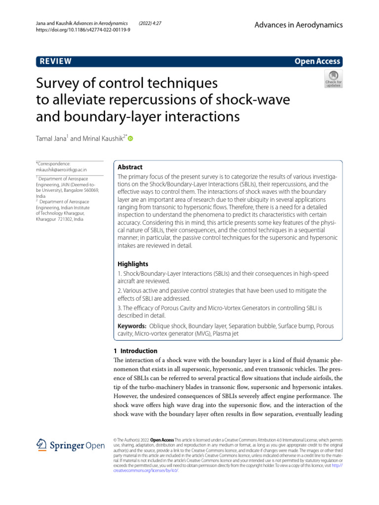 Survey of Control Techniques To Alleviate Repercussions of Shock-Wave and Boundary-Layer ...