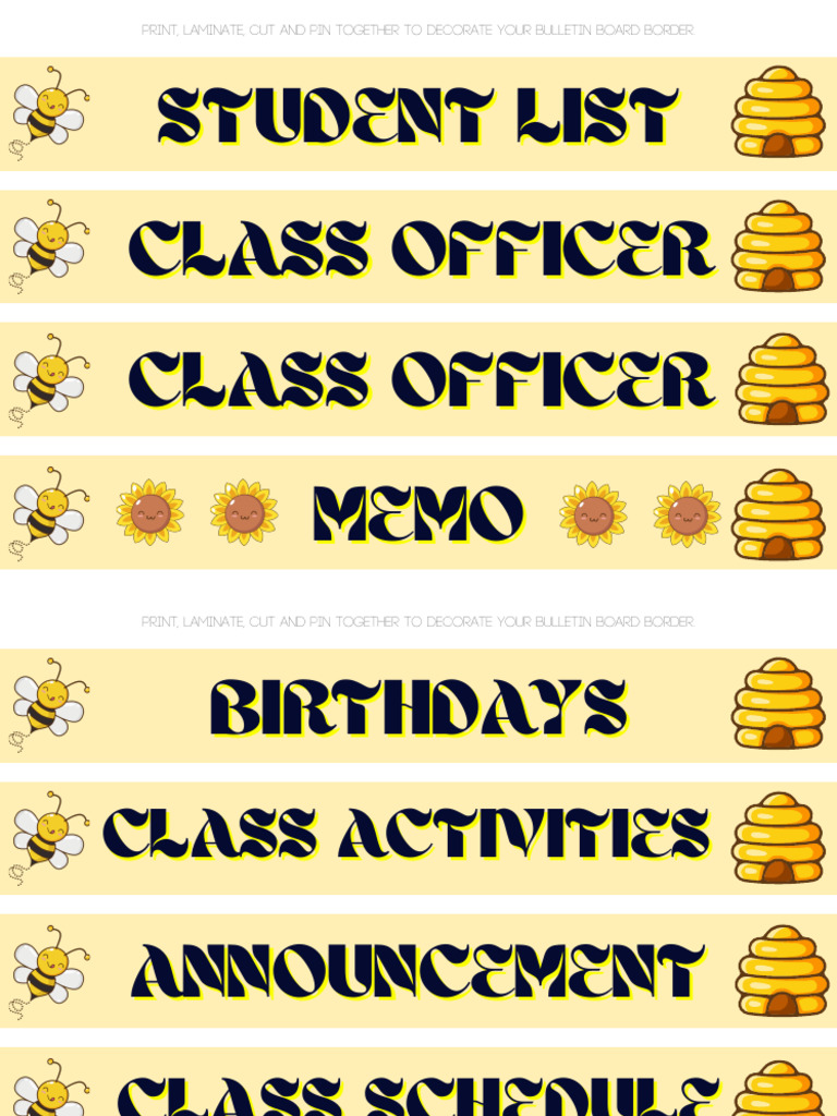 Bee Themed Bulletin Board Border Strips | PDF