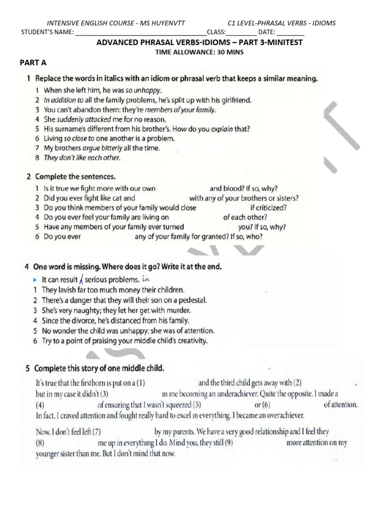 C1 Level Phrasal Verbs & Idioms Test | PDF