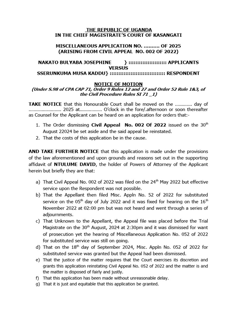 Application For Reinstatement of Busukuma Appeal | PDF | Appeal ...