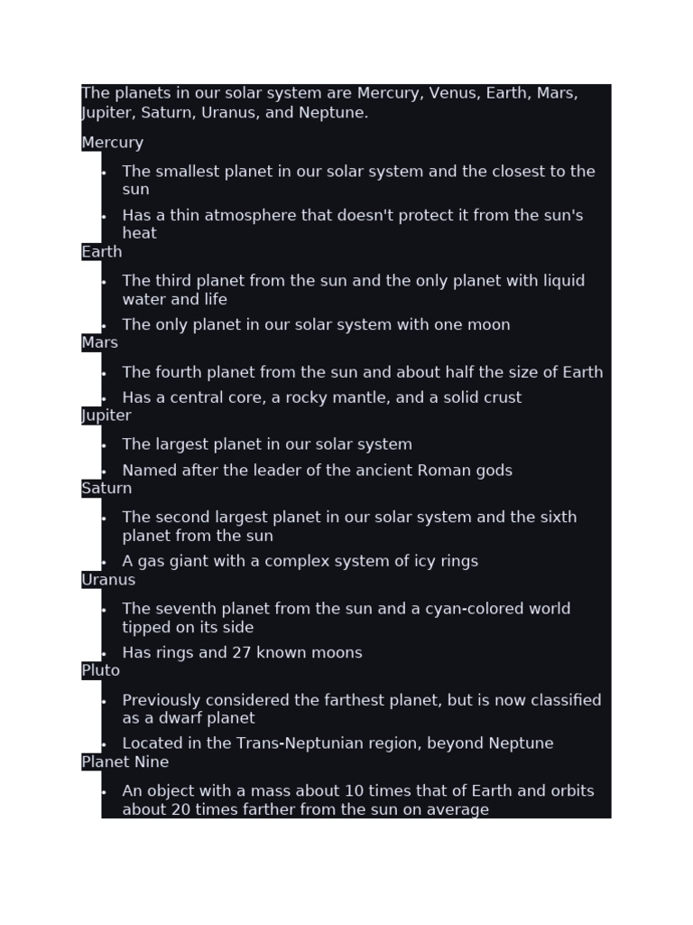 Overview of Solar System Planets | PDF