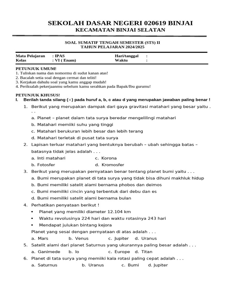 Soal Mid Semester Genap Kelas 6 Ipas | PDF