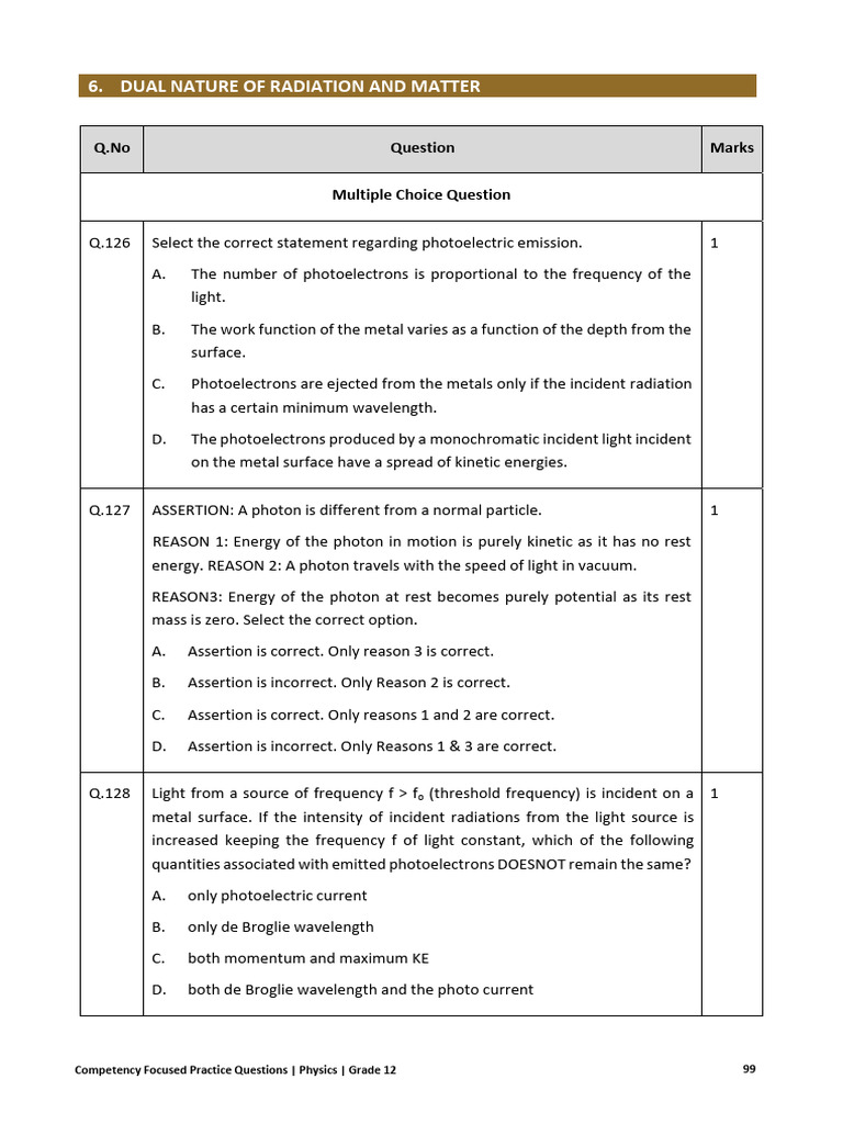 Grade 12 Physics Competency Questions | PDF | Photoelectric Effect ...
