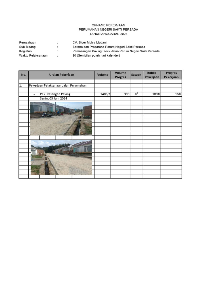 Progres Pekerjaan Paving | PDF