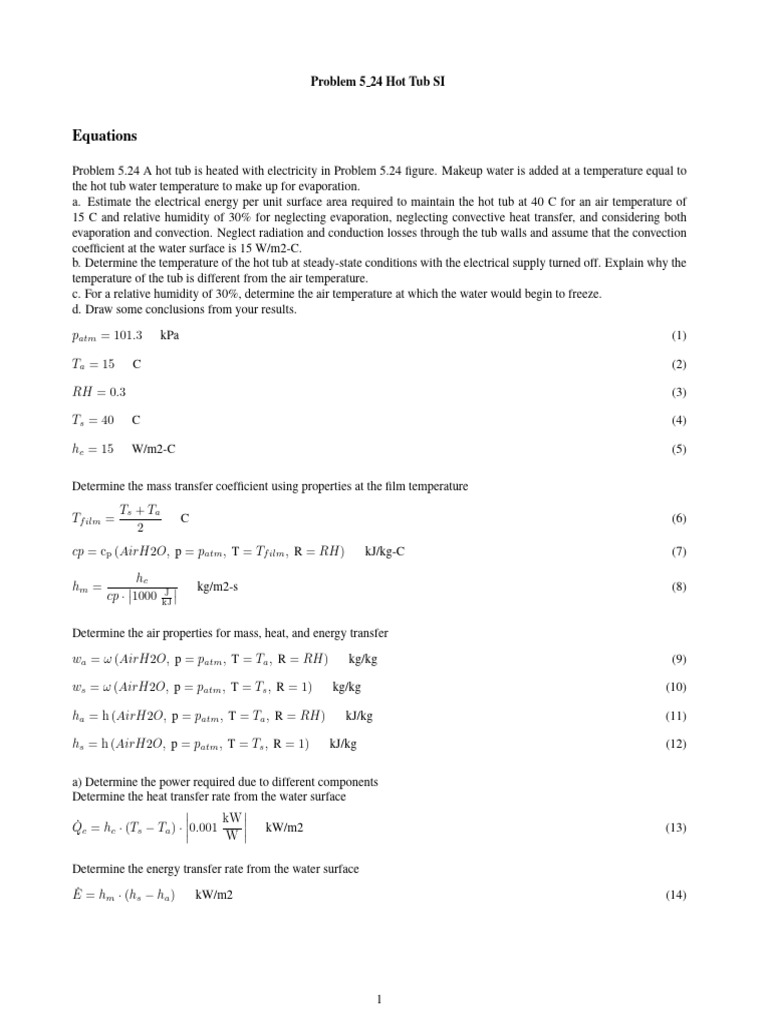 Problem 5 - 24 SI Hot Tub | PDF | Humidity | Heat Transfer