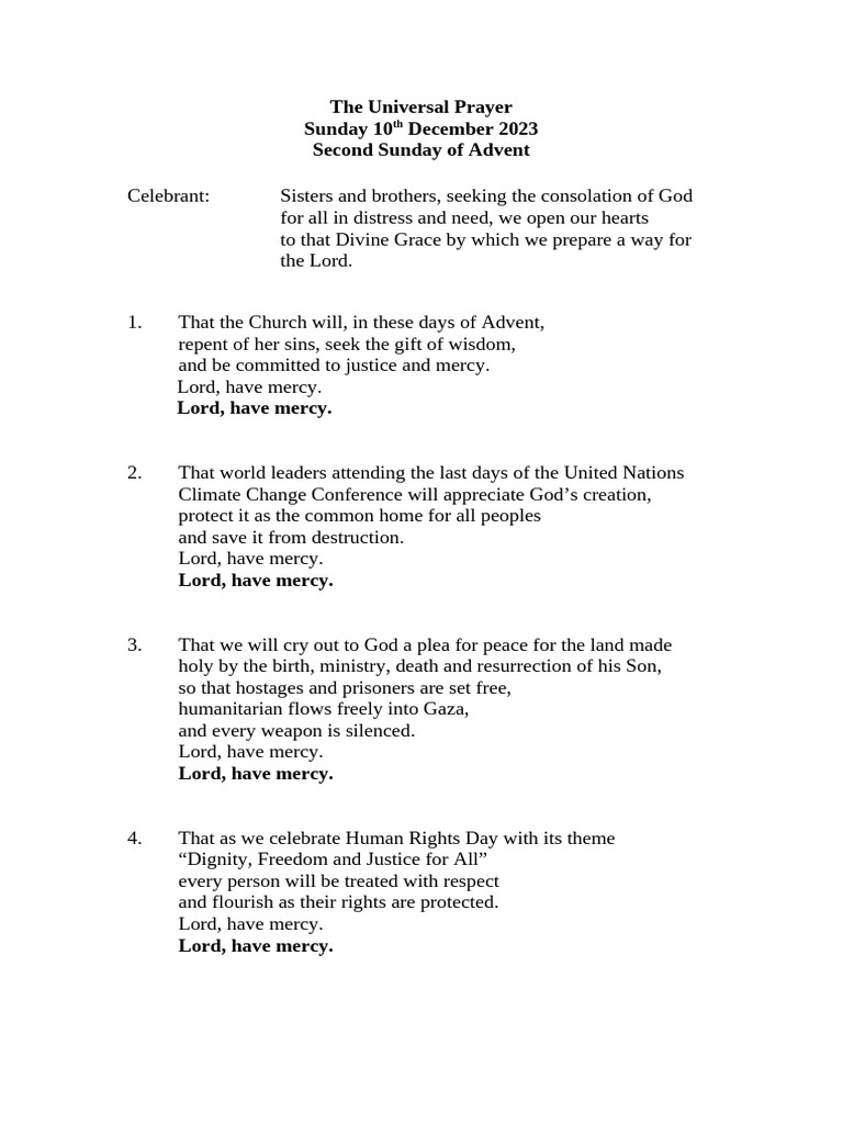 Intercessions 2nd Advent 2023 | PDF | Mercy | Jesus