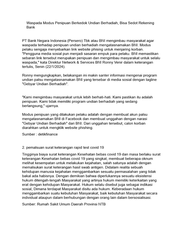 Waspada Modus Penipuan Berkedok Undian Berhadiah | PDF