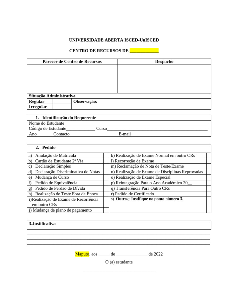 Formulario de Requerimentos 2 | PDF