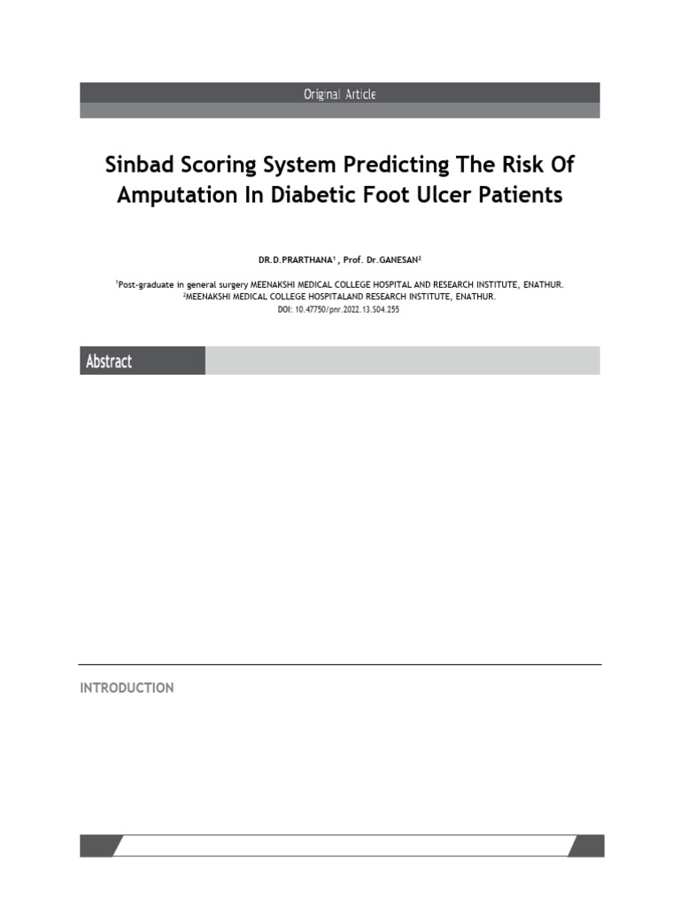 Sinbad scoring for diabetic foot | PDF | Diseases And Disorders ...