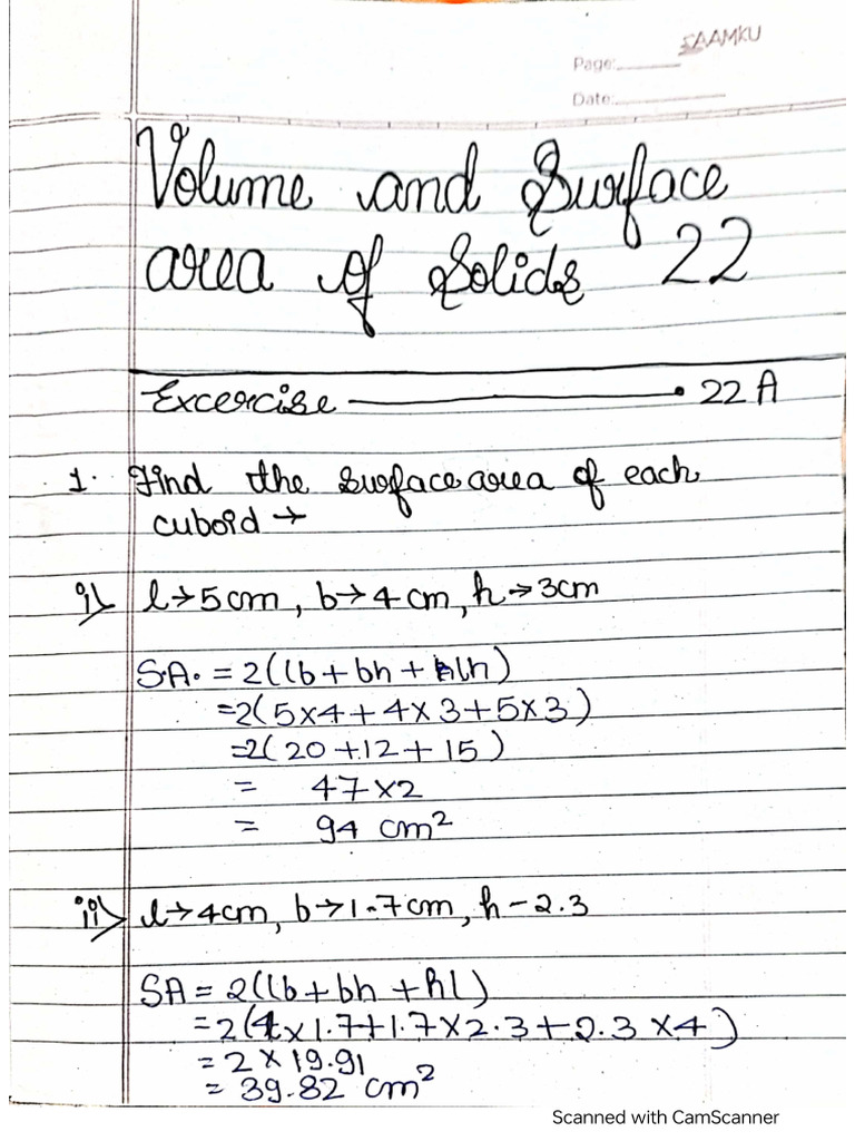 Volume and Surface Area of Solids | PDF