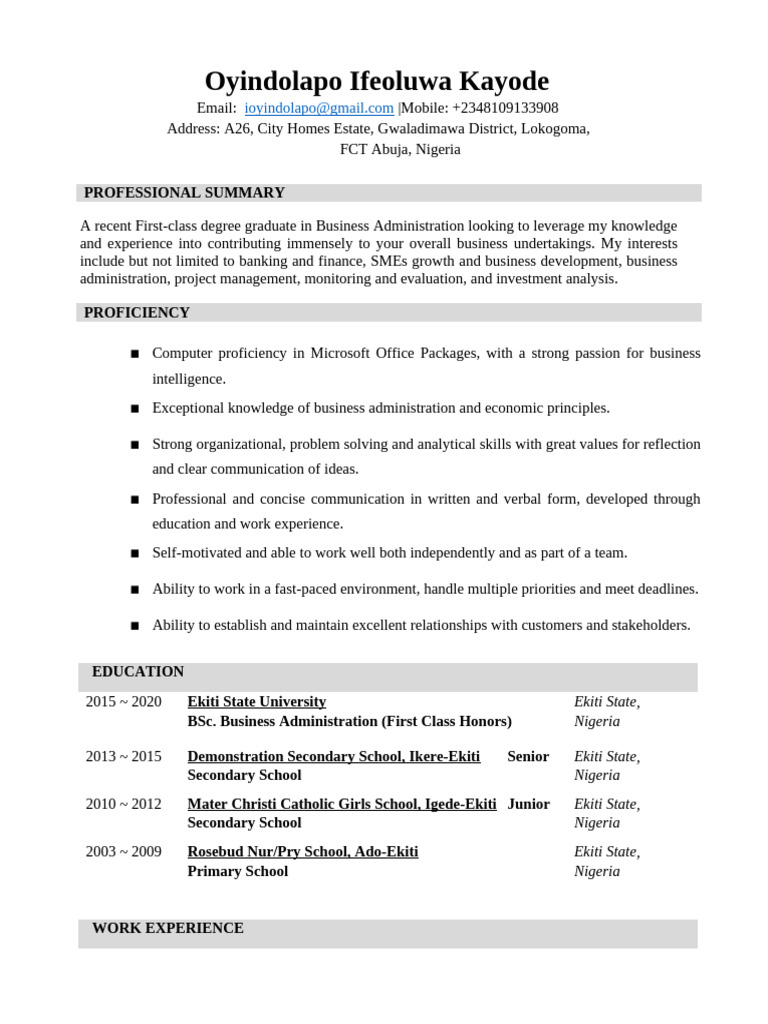 Oyindolapo Ifeoluwa Kayode Resume | PDF | Communication | Cognition