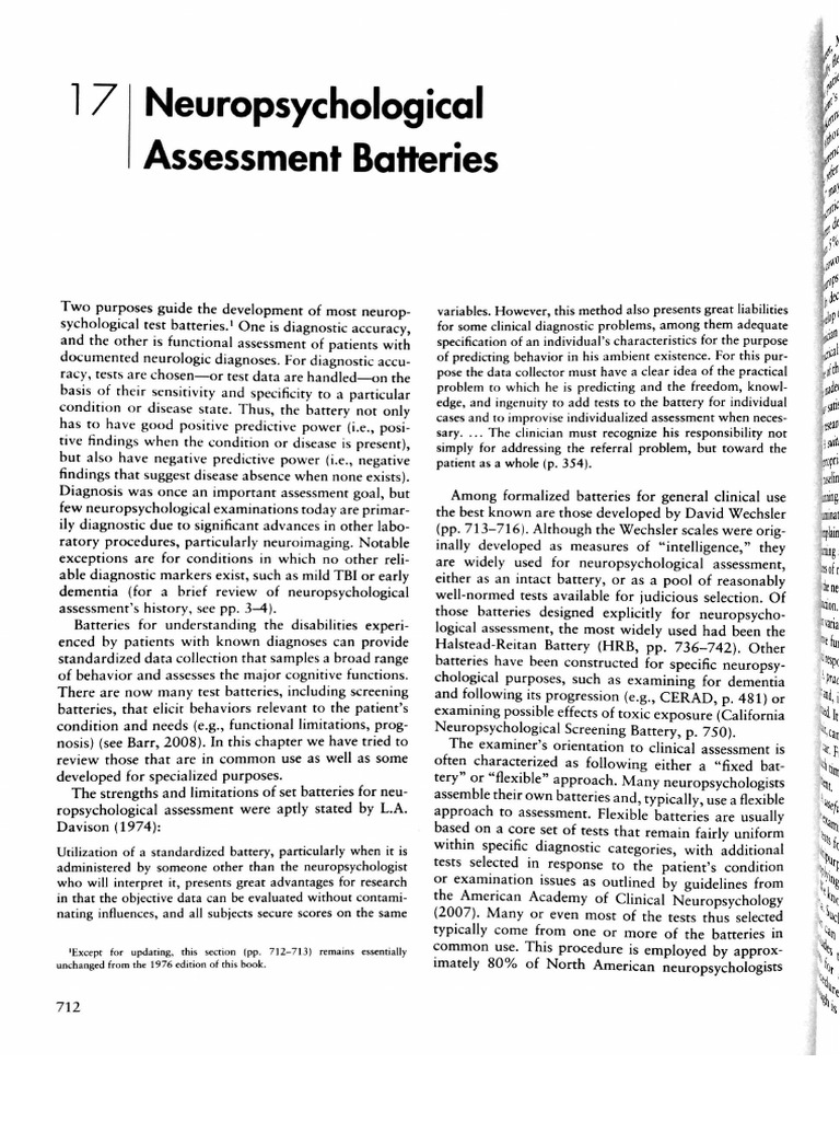 Neuropsychological Assessment Batteries | PDF