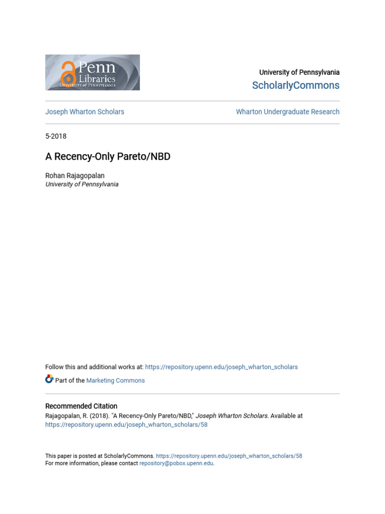Recency-Only Pareto/NBD Model Analysis | PDF | Median | Forecasting