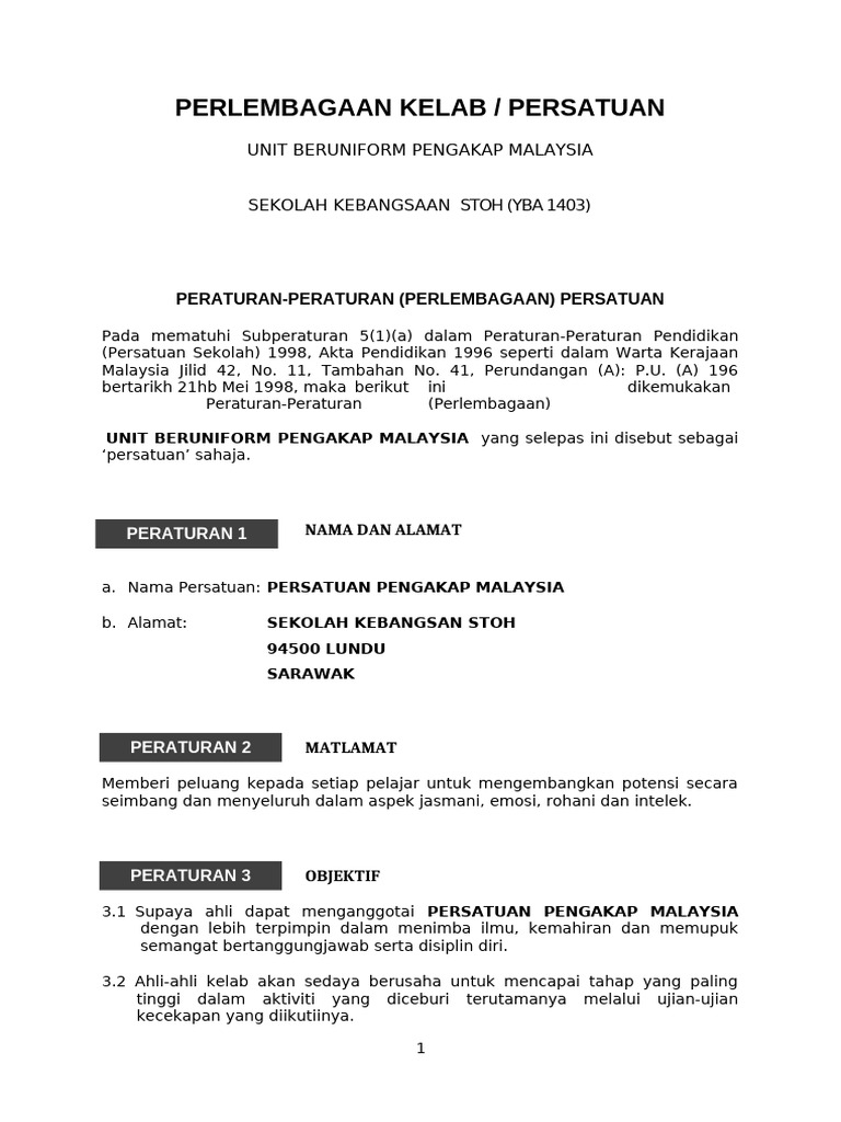 Draf Perlembagaan Kelab | PDF