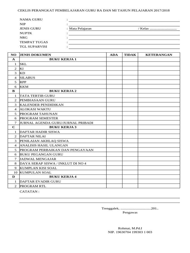 CEKLIS BUKU KERJA GURU | PDF